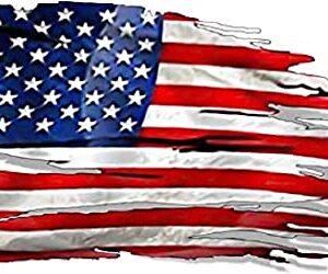 Shop Shop Tattered American Flag Pack of 2 Vinyl Sticker US Flag Bumper Stickers for Cars Trucks Laptops Water Bottles Windows | Red & Blue | 6.5 x 3.8 Inch