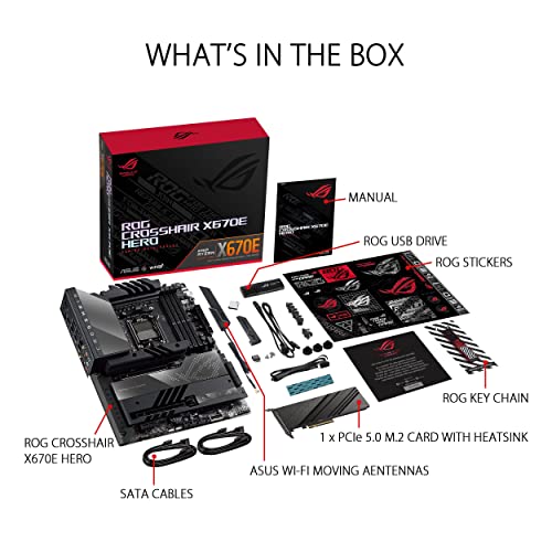 ASUS ROG Crosshair X670E Hero (WiFi 6E) Socket AM5 (LGA 1718) Ryzen 7000 Gaming Motherboard(18+2 Power Stages, PCIe® 5.0, DDR5,5xM.2 Slots,Front-Panel USB 3.2 Gen 2x2, USB4®, Wi-Fi 6E)