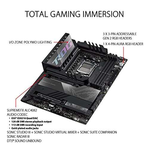 ASUS ROG Crosshair X670E Hero (WiFi 6E) Socket AM5 (LGA 1718) Ryzen 7000 Gaming Motherboard(18+2 Power Stages, PCIe® 5.0, DDR5,5xM.2 Slots,Front-Panel USB 3.2 Gen 2x2, USB4®, Wi-Fi 6E)