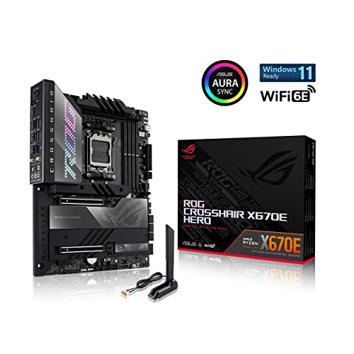 ASUS ROG Crosshair X670E Hero (WiFi 6E) Socket AM5 (LGA 1718) Ryzen 7000 Gaming Motherboard(18+2 Power Stages, PCIe® 5.0, DDR5,5xM.2 Slots,Front-Panel USB 3.2 Gen 2x2, USB4®, Wi-Fi 6E)