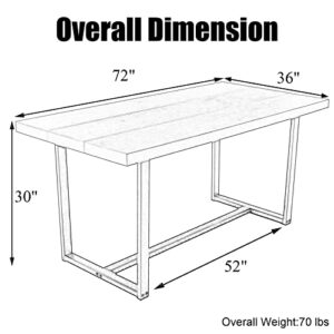 72” Kitchen & Dining Room Tables for 6-8 Person, Modern Farmhouse Rectangular Dining Table 72 with Metal Frame, 36 by 72 Dining Room Table for Home Office Furniture Rustic Brown