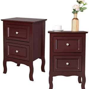 Set of 2 Rustic Farmhouse Accent End Table, Nightstand Side Tables with 2 Drawers &Open Storage Shelf, Night Stands for Bedrooms Set of 2 Bedside Tables for Bedroom Living Room Office, Sofa Side Table