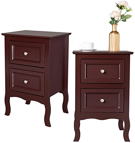 Set of 2 Rustic Farmhouse Accent End Table, Nightstand Side Tables with 2 Drawers &Open Storage Shelf, Night Stands for Bedrooms Set of 2 Bedside Tables for Bedroom Living Room Office, Sofa Side Table