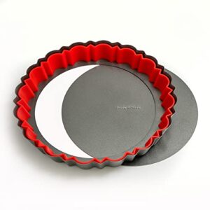 patz&patz fluted tart pan with removable bottom – 9 in. nonstick pie pan with crust-shaper ring – carbon steel pan for pies, tarts, and quiche baking dish – 9 inch tart pans for baking