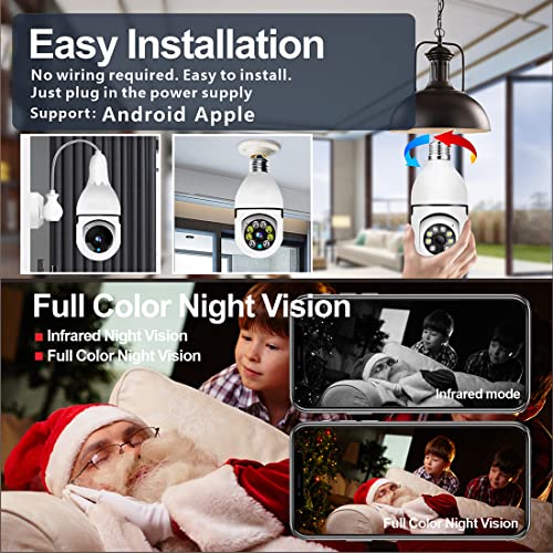 OwLUCK Security Camera Light Bulb Outdoor,Light 2.4 ghz&5 ghz Outdoor Wireless WiFi 360°Indoor Socket Cameras HD/Night Vision Lightbulb