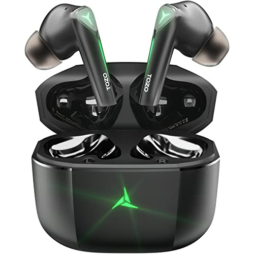 TOZO G1 Wireless Earbuds Bluetooth 5.3 Headphones with 45ms Ultra Low-Latency and Cool Breathing Light, Ergonomic Design, Gaming/Deep Bass Music Mode Headset Built-in Micro, Stereo Sound,Dark Black