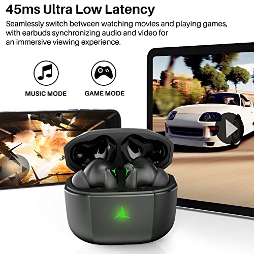 TOZO G1 Wireless Earbuds Bluetooth 5.3 Headphones with 45ms Ultra Low-Latency and Cool Breathing Light, Ergonomic Design, Gaming/Deep Bass Music Mode Headset Built-in Micro, Stereo Sound,Dark Black