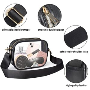 MOMSIV Clear Bag Stadium Approved, Clear Crossbody Bag with Adjustable Strap Clear Stadium Bag for Women Men Travels Games Concerts Festival Sports Black