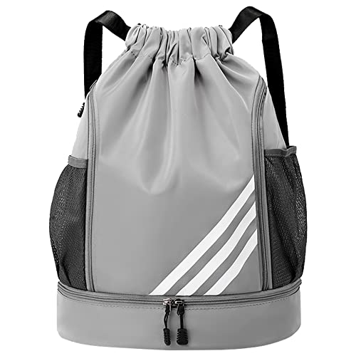 neyrat Water Resistant Drawstring Backpack Swim Gym Sport Draw String Back Bag with Shoes Compartment for Men Women Children (Grey)