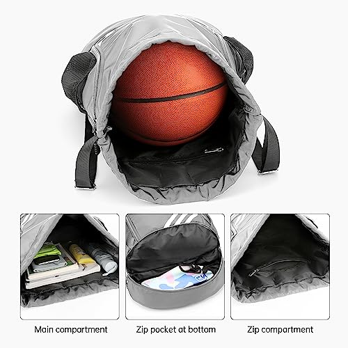 neyrat Water Resistant Drawstring Backpack Swim Gym Sport Draw String Back Bag with Shoes Compartment for Men Women Children (Grey)