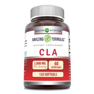 amazing formulas cla conjugated linoleic acid 3000mg per serving 120 softgels supplements | non-gmo | gluten free (120 count)