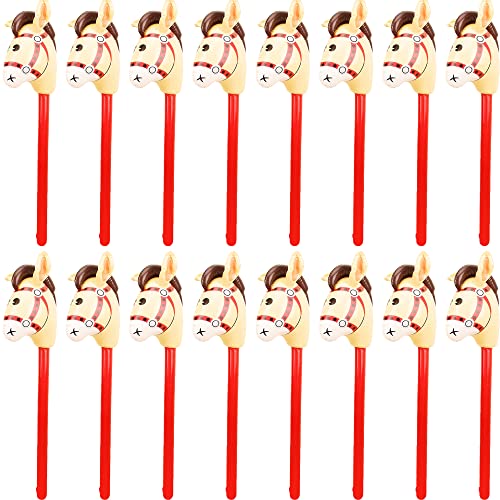 Haconba 16 Pieces 40 Inch Inflatable Stick Horse Cowboy Cowgirl Horse Head Stick Pony Stick Balloon for Cowboy Theme Parties Chsirtmas Birthday Party Home Decoration