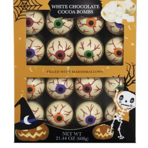 NS Halloween White Chocolate Cocoa Bombs with Mini Marshmallows Inside, Spooky Eyeball Hot Melting Choco Melting Balls Great for Candy Bowl, Party Favor Christmas Holiday Stuffer Gifts 21.44oz (16ct)