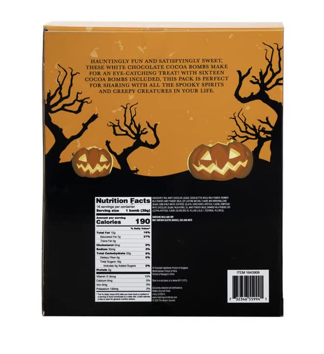 NS Halloween White Chocolate Cocoa Bombs with Mini Marshmallows Inside, Spooky Eyeball Hot Melting Choco Melting Balls Great for Candy Bowl, Party Favor Christmas Holiday Stuffer Gifts 21.44oz (16ct)