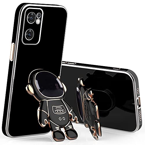 Jancyu for Oppo Find X5 Lite Case Silicone with Astronaut Kickstand, Shockproof Phone Case for Oppo Reno 7 5G with Cute Loopy Cover for Women with Design (Black)