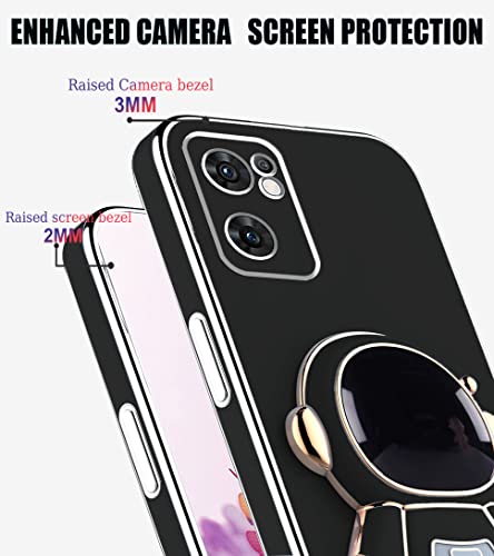 Jancyu for Oppo Find X5 Lite Case Silicone with Astronaut Kickstand, Shockproof Phone Case for Oppo Reno 7 5G with Cute Loopy Cover for Women with Design (Black)