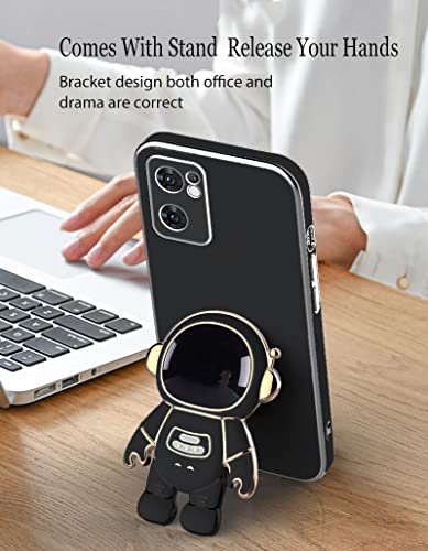 Jancyu for Oppo Find X5 Lite Case Silicone with Astronaut Kickstand, Shockproof Phone Case for Oppo Reno 7 5G with Cute Loopy Cover for Women with Design (Black)