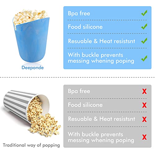 Silicone Microwave Popcorn Popper Bucket Reusable Popcorn Maker Single Serve Portion Food Safe Popcorn Bowls Set For Kids Adults Dishwasher Safe