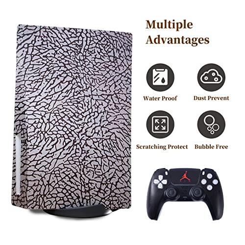 PS5 Skin Disk Edition Console and Controller, PS5 Stickers Vinyl Decals for Playstation 5 Console and Controllers, Disk Edition - Black Cement