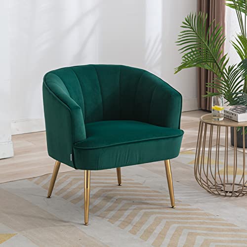 Homtique Modern Velvet Accent Chair Upholstered Armchair with Golden Metal Legs Cozy Reading Chair for Living Room Bedroom (Green)