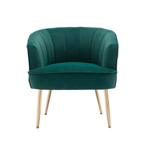 Homtique Modern Velvet Accent Chair Upholstered Armchair with Golden Metal Legs Cozy Reading Chair for Living Room Bedroom (Green)