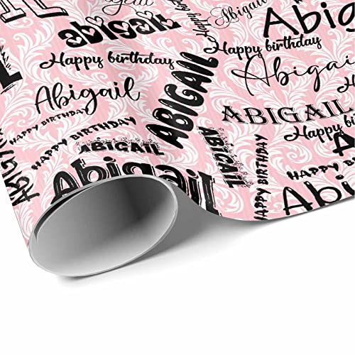 InterestPrint Personalized Name Gift Wrap Paper Custom Pink Birthday Wrapping Paper Roll Fashion Birthday Gift for Boys Girls Kids Baby Shower Birthday Anniversary 58x23 1 Roll