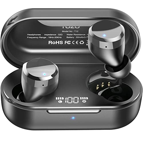 TOZO T12 Bluetooth Earbuds Wireless Headphones Touch Control Authentic Fidelity Sound Quality Comfortable to IPX8 Waterproof Earphones Matte Black