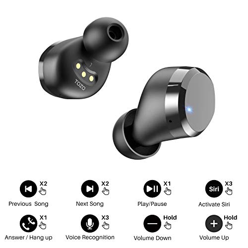 TOZO T12 Bluetooth Earbuds Wireless Headphones Touch Control Authentic Fidelity Sound Quality Comfortable to IPX8 Waterproof Earphones Matte Black