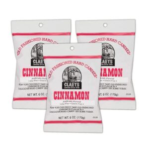 cinnamon hard candy bundle. includes three-6 oz bags of claeys old fashioned cinnamon candy. claeys old fashioned hard candy is fat free! comes with a bellatavo fridge magnet!