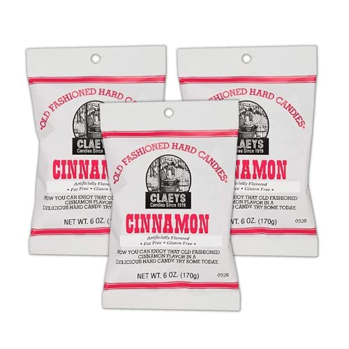 Cinnamon Hard Candy Bundle. Includes Three-6 Oz Bags of Claeys Old Fashioned Cinnamon Candy. Claeys Old Fashioned Hard Candy is Fat Free! Comes With a BELLATAVO Fridge Magnet!