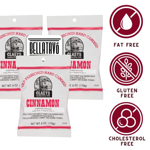 Cinnamon Hard Candy Bundle. Includes Three-6 Oz Bags of Claeys Old Fashioned Cinnamon Candy. Claeys Old Fashioned Hard Candy is Fat Free! Comes With a BELLATAVO Fridge Magnet!