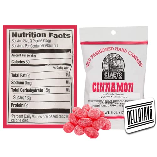 Cinnamon Hard Candy Bundle. Includes Three-6 Oz Bags of Claeys Old Fashioned Cinnamon Candy. Claeys Old Fashioned Hard Candy is Fat Free! Comes With a BELLATAVO Fridge Magnet!