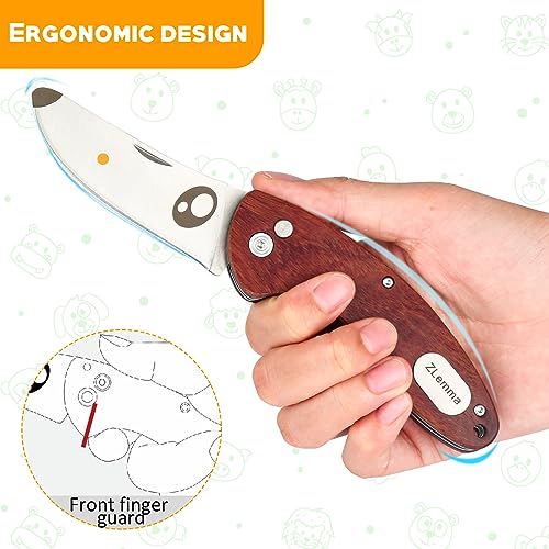 ZLemma Kids Pocket Folding Knife with Safety Rounded Tip, Made Of Japanese Stainless Steel and Rosewood, Children’s First Folding Knife With Sharp Blade