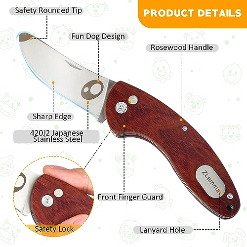 ZLemma Kids Pocket Folding Knife with Safety Rounded Tip, Made Of Japanese Stainless Steel and Rosewood, Children’s First Folding Knife With Sharp Blade