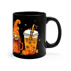 Mazevoo Halloween Mugs | Cute Gnome Fall Autumn Cup for Women | Aesthetic Black Ceramic Coffee cup | Multiple Varieties available (11 Ounce Ceramic, Style 9)