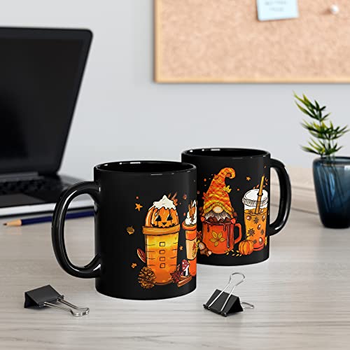 Mazevoo Halloween Mugs | Cute Gnome Fall Autumn Cup for Women | Aesthetic Black Ceramic Coffee cup | Multiple Varieties available (11 Ounce Ceramic, Style 9)