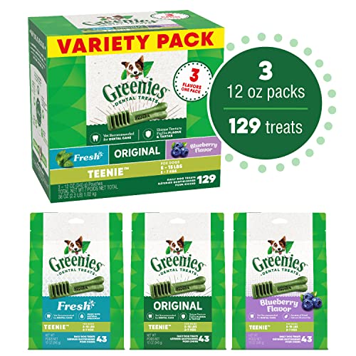 Greenies Teenie Natural Dental Care Dog Treats, 36 oz. Variety Pack, 3 Packs of 12 oz. Treats