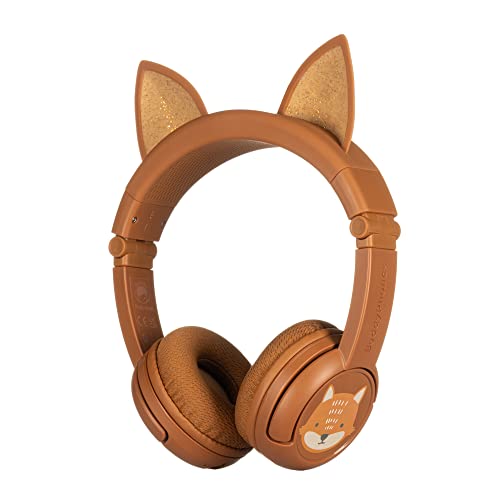 ONANOFF BuddyPhones PlayEars+, On-Ear Bluetooth Kids Headphones with Fox Ears, Volume-Limiting with Microphone, Works Wired or Wireless, 24-Hours Battery Life, for iPhone, iPad, Tablet and More