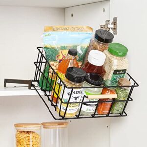 house again pull down kitchen cabinet organizer, drop down spice rack easy reach for pantry/cabinet/cupboard, sliding out storage basket for upper cabinet, pull out drawer, black