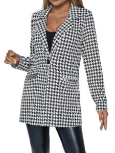 floerns women's casual work office open front striped blazer black white houndstooth xl