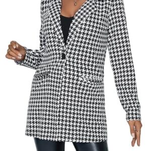 Floerns Women's Casual Work Office Open Front Striped Blazer Black White Houndstooth XL