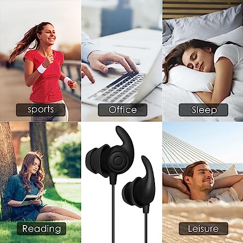 Hmusic Sleep Earbuds, Noise Isolation USB C Sleep Headphones Wired, Lightweight Soft Silicone Earplugs with Mic for Insomnia, Side Sleeper, Snoring, Air Travel, Yoga, Relaxation, Meditation (Black)