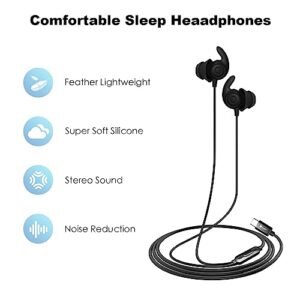 Hmusic Sleep Earbuds, Noise Isolation USB C Sleep Headphones Wired, Lightweight Soft Silicone Earplugs with Mic for Insomnia, Side Sleeper, Snoring, Air Travel, Yoga, Relaxation, Meditation (Black)