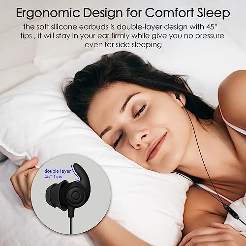 Hmusic Sleep Earbuds, Noise Isolation USB C Sleep Headphones Wired, Lightweight Soft Silicone Earplugs with Mic for Insomnia, Side Sleeper, Snoring, Air Travel, Yoga, Relaxation, Meditation (Black)