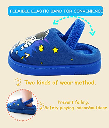 SEBELLST Baby Infant Slippers for Boys Toddler Slippers Kids Warm Fuzzy Slide Cute Cartoon Non Slip Winter Plush Indoor House Shoes Slippers (Blue, 3-4 Years Old)