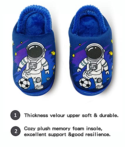 SEBELLST Baby Infant Slippers for Boys Toddler Slippers Kids Warm Fuzzy Slide Cute Cartoon Non Slip Winter Plush Indoor House Shoes Slippers (Blue, 3-4 Years Old)