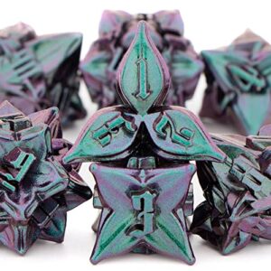 kerwellsi metal dnd dice set, dungeons and dragons dice set d&d, purple role playing dice, 7 piece d and d dice with box, polyhedral rpg dice d20 d12 d10 d8 d6 d4