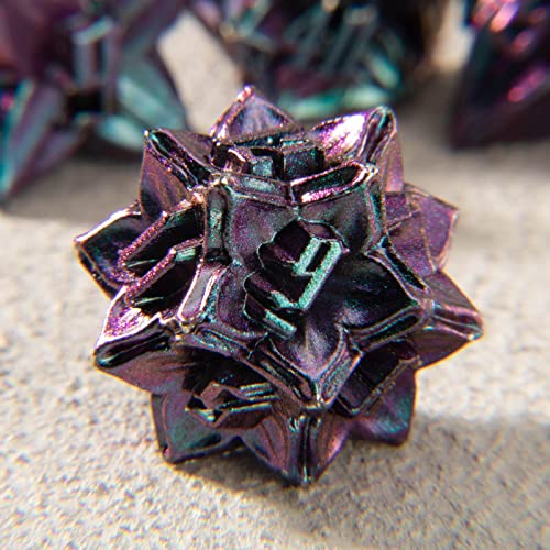 KERWELLSI Metal DND Dice Set, Dungeons and Dragons Dice Set D&D, Purple Role Playing Dice, 7 Piece D and D Dice with Box, Polyhedral RPG Dice D20 D12 D10 D8 D6 D4