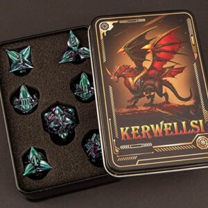 KERWELLSI Metal DND Dice Set, Dungeons and Dragons Dice Set D&D, Purple Role Playing Dice, 7 Piece D and D Dice with Box, Polyhedral RPG Dice D20 D12 D10 D8 D6 D4