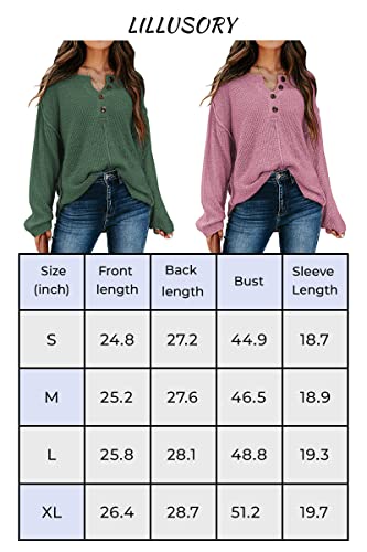 LILLUSORY Womens Black Tops V Neck Pullover Sweaters 2023 Fall Long Sleeve Waffle Knit Tunic Sweater Button Casual Henley Shirts